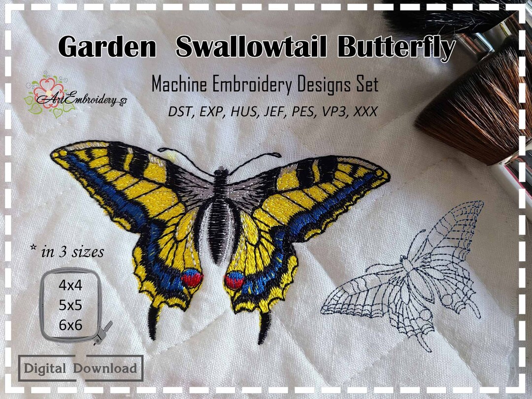 Garden Swallowtail Butterfly – Machine Embroidery Flying Insect Nature ...