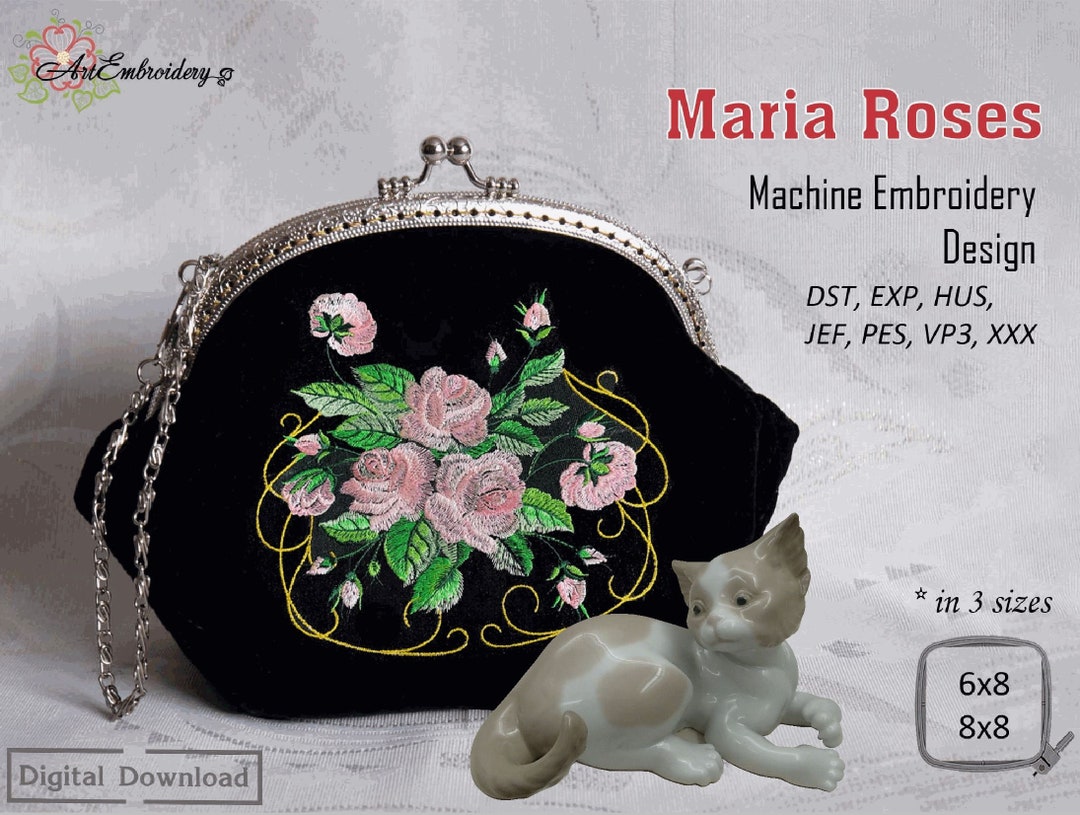 Maria Roses - Machine Embroidery Floral Design in 3 Sizes for Hoop 6x8 ...
