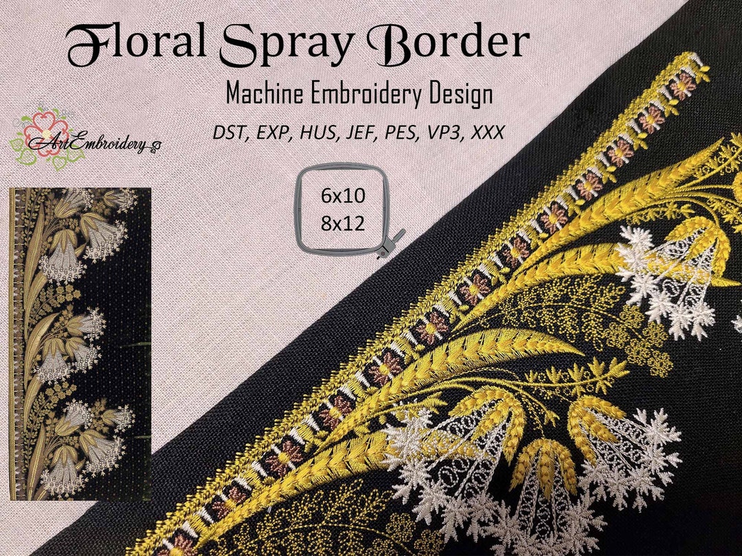 Floral Spray Border Machine Embroidery Design (6x10, 8x12) - Etsy