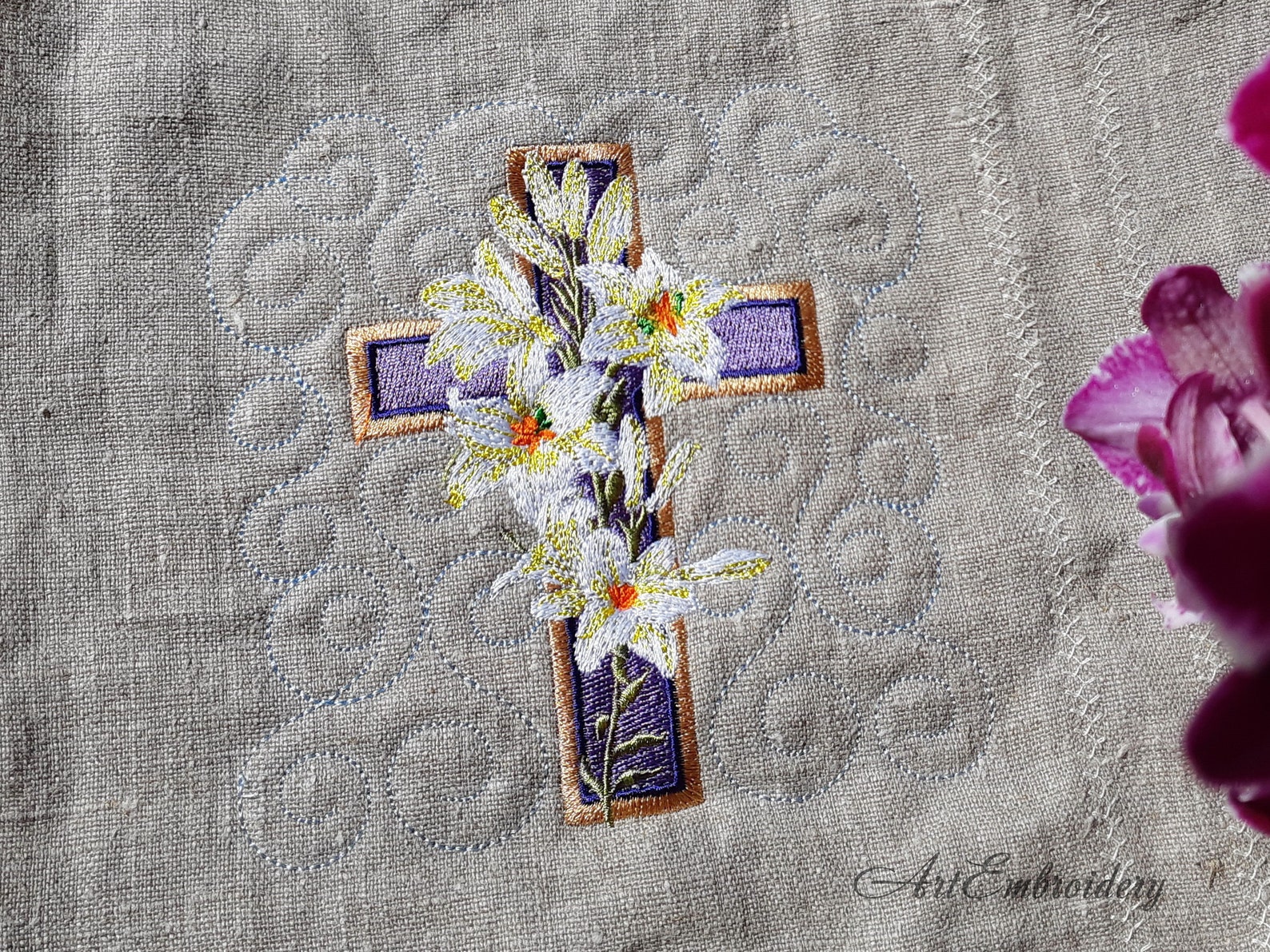 Easter Lily Cross: Machine Embroidery Design Set (up to 8x8) - Etsy
