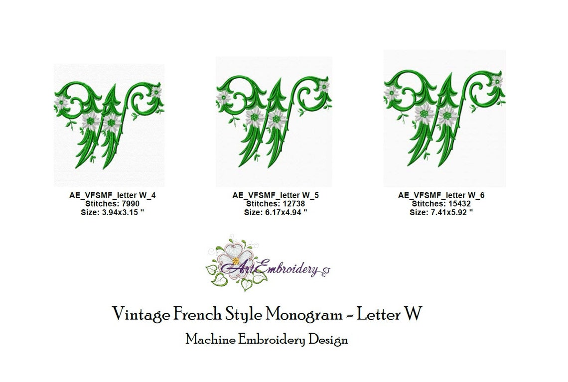 Vintage French Style Monogram Letter W Machine Embroidery - Etsy