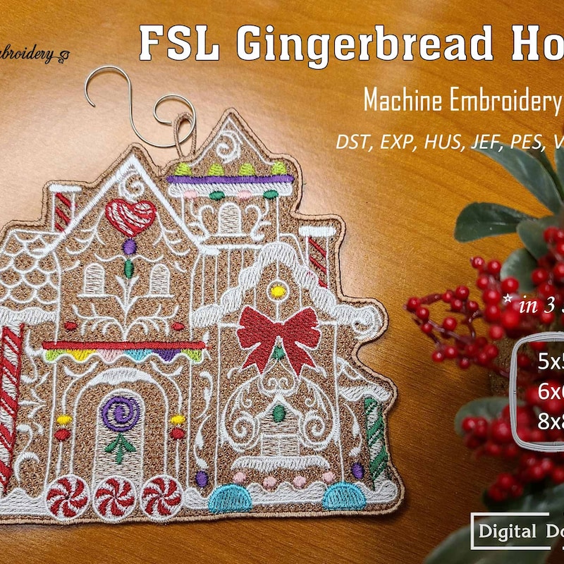 Gingerbread House Embroidery Design - Etsy