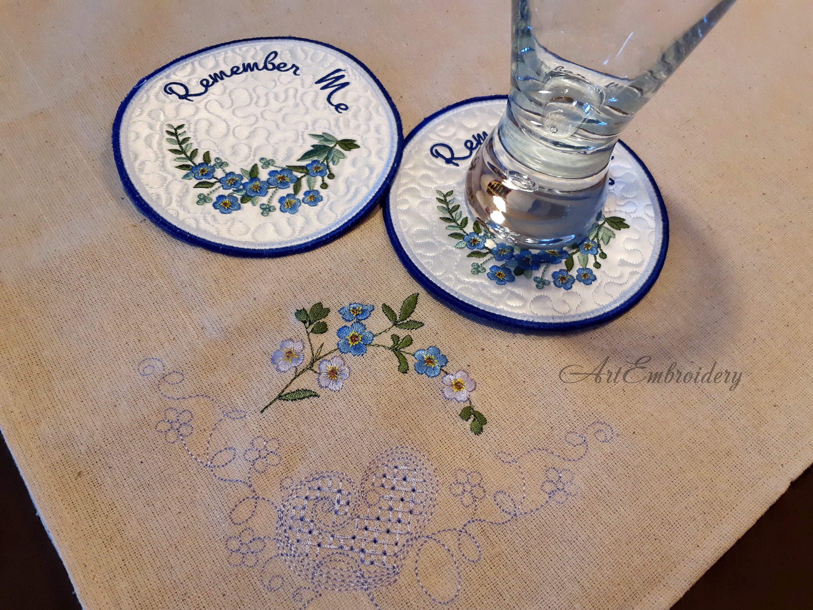 Forget-me-not Coaster This Words "remember Me" Machine Embroidery In ...