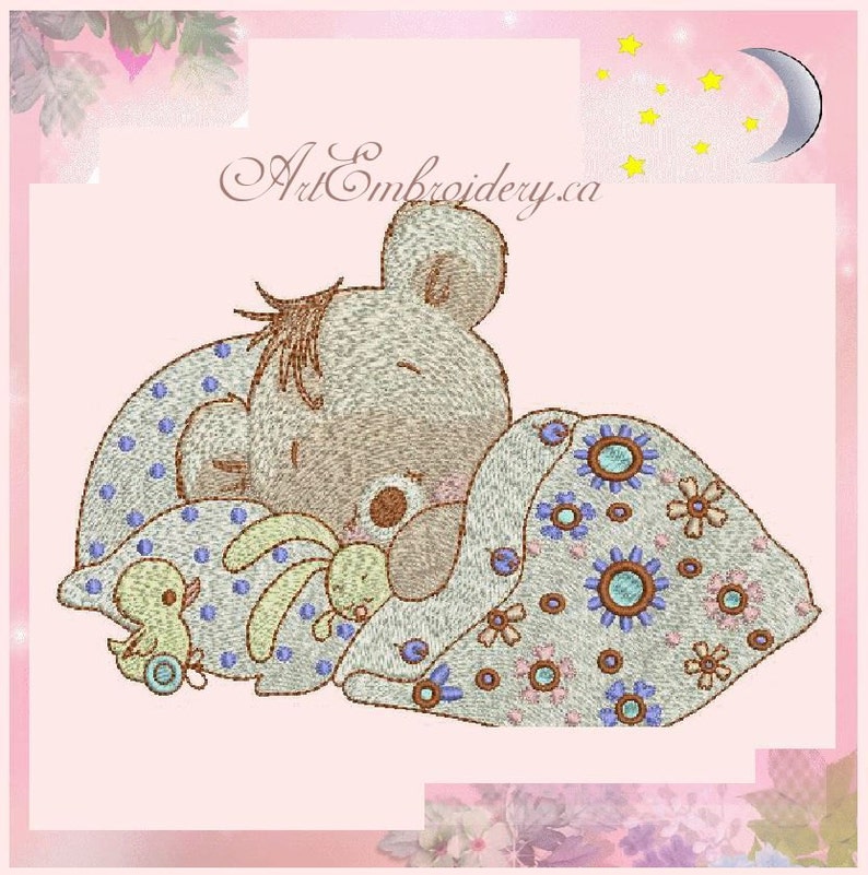 Pink Teddy Sleeping Machine Embroidery Designs Set for a - Etsy