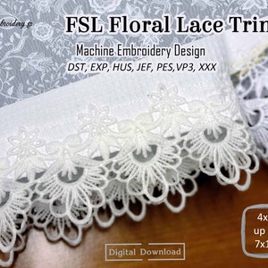 Floral Lace Trim: FSL Machine Embroidery Border Design (digital ...