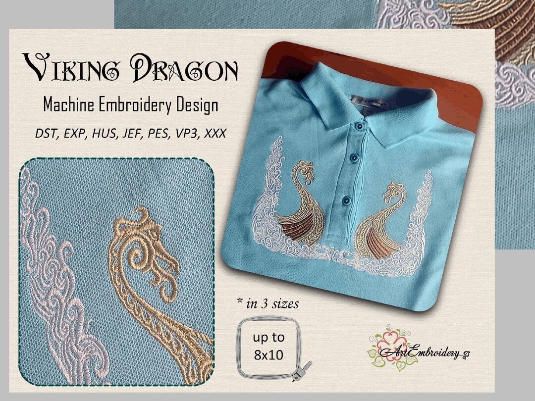 Viking Dragon Machine Embroidery Design: Celtic Norse Boat (8x10 ...