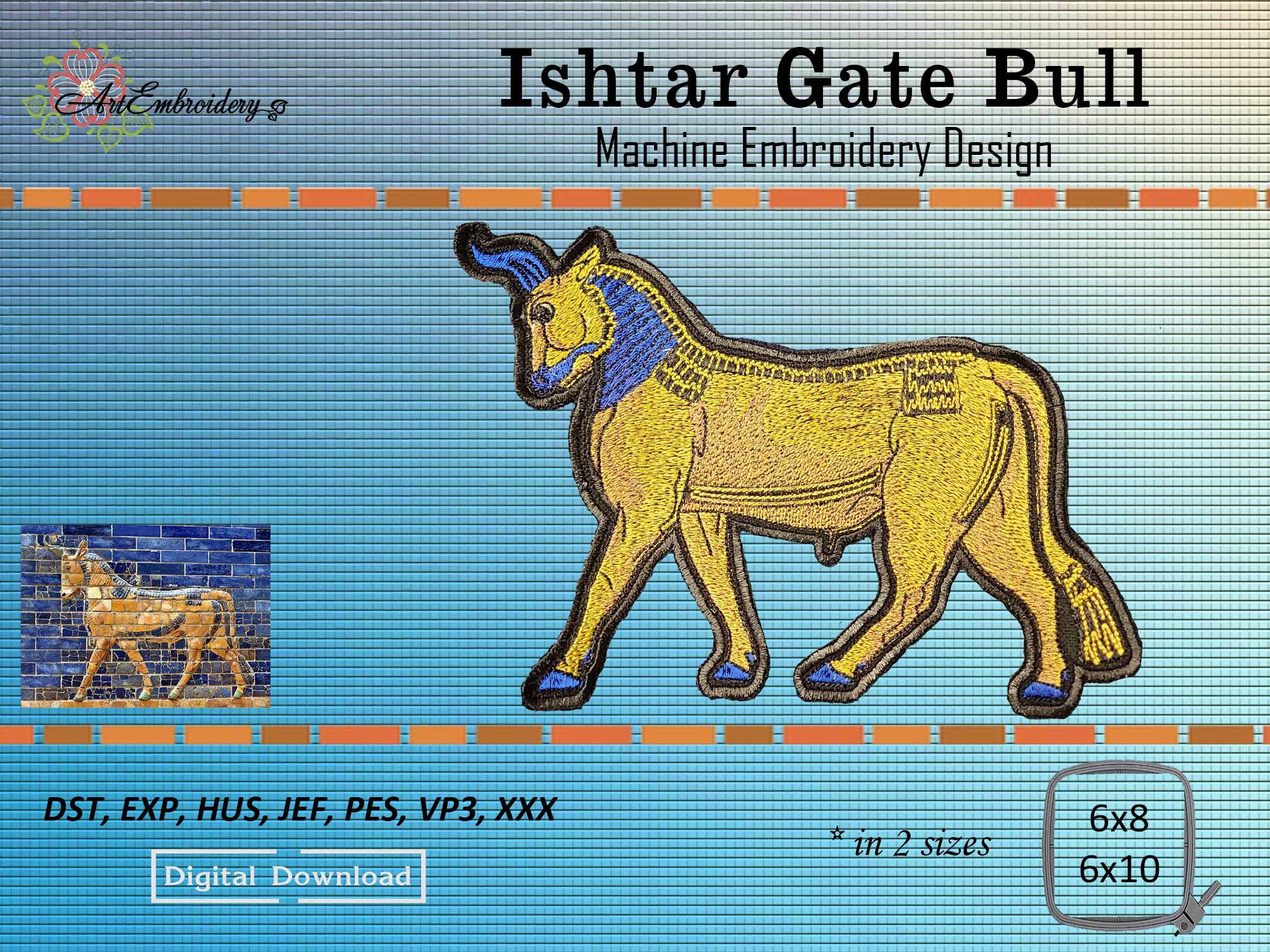 Ishtar Gate Bull - Machine Embroidery Design Ancient Religious Symbol ...