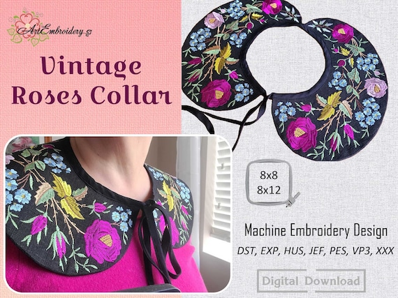 Vintage Roses Collar Machine Embroidery Design Assembled for - Etsy