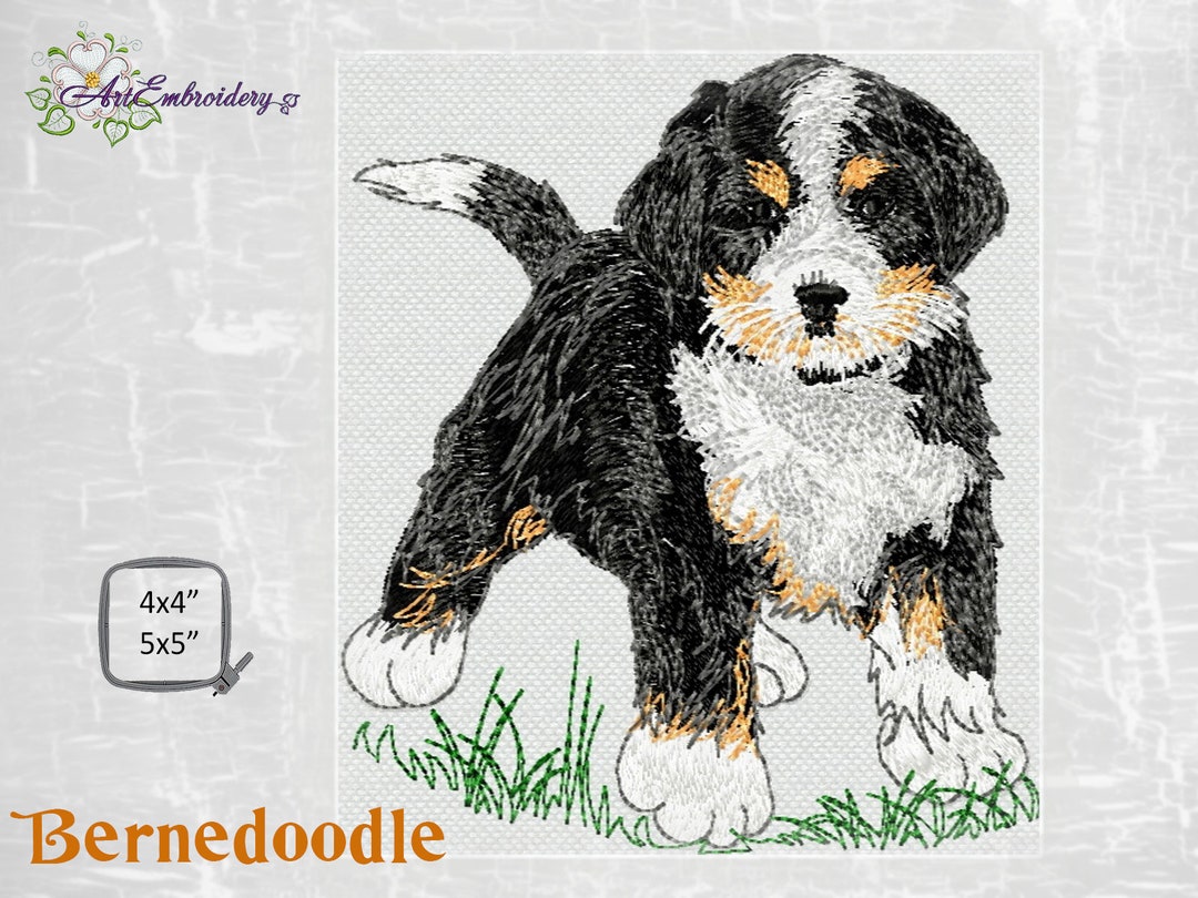 Cartoon Bernedoodle Dog Machine Embroidery Design (4x4 and 5x5 Hoops ...