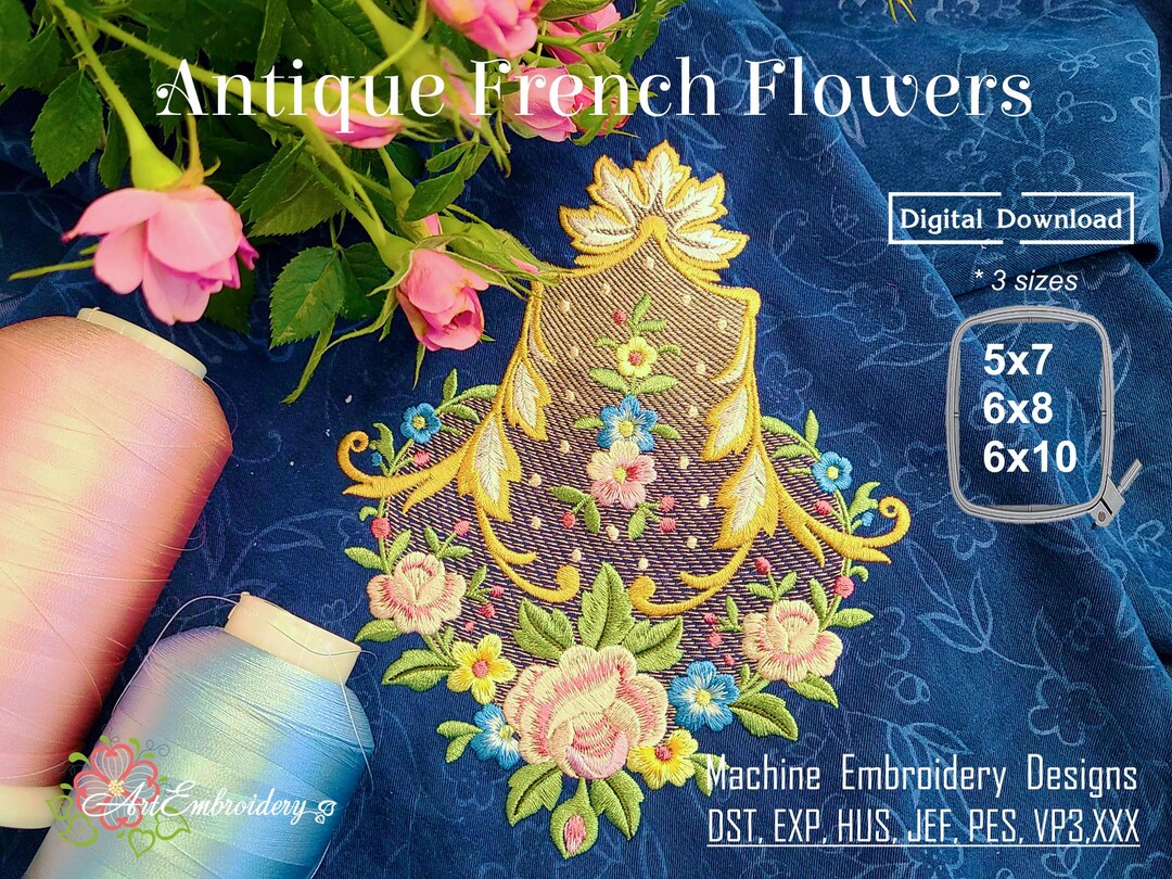 Antique French Floral Shield Machine Embroidery Design (digital ...