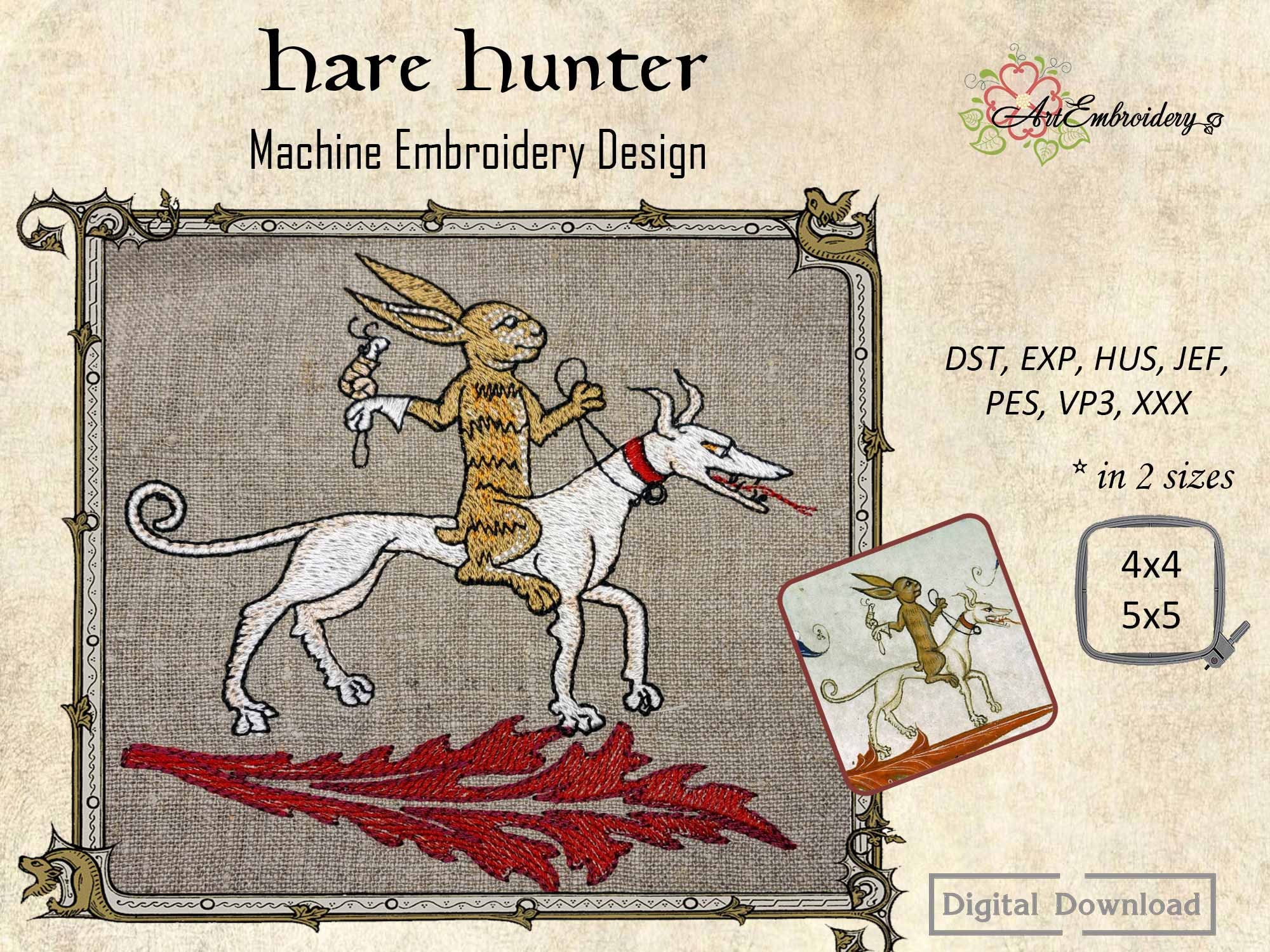 Hare Hunter Embroidery Design: Medieval Beast, 4x4 5x5 (digital ...