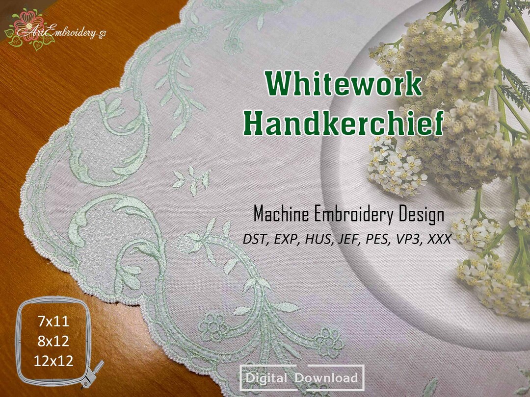 Whitework Handkerchief Machine Embroidery Design: ITH Project (digital ...