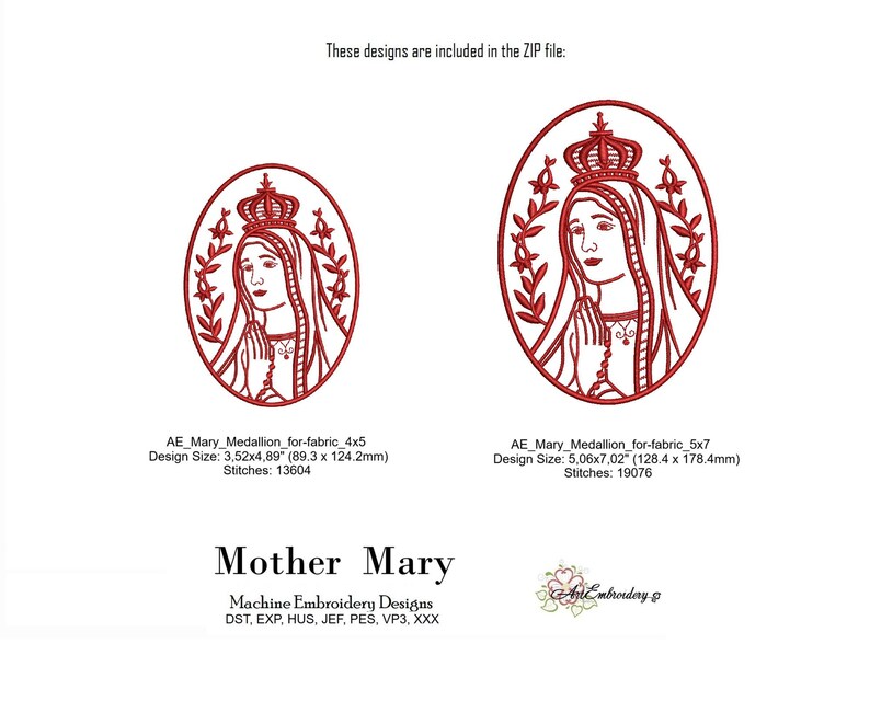 Mother Mary - Machine Embroidery Christian Religious Design in Two ...