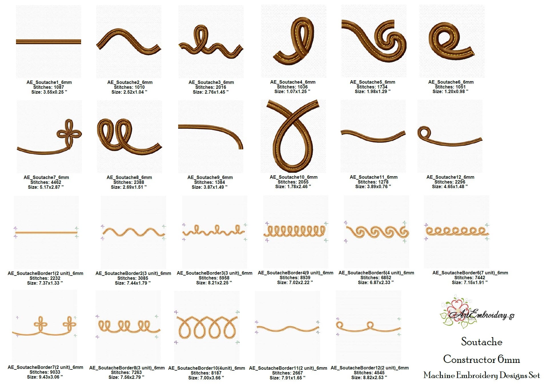 Soutache Constructor 6mm Machine Embroidery Designs Set | Etsy