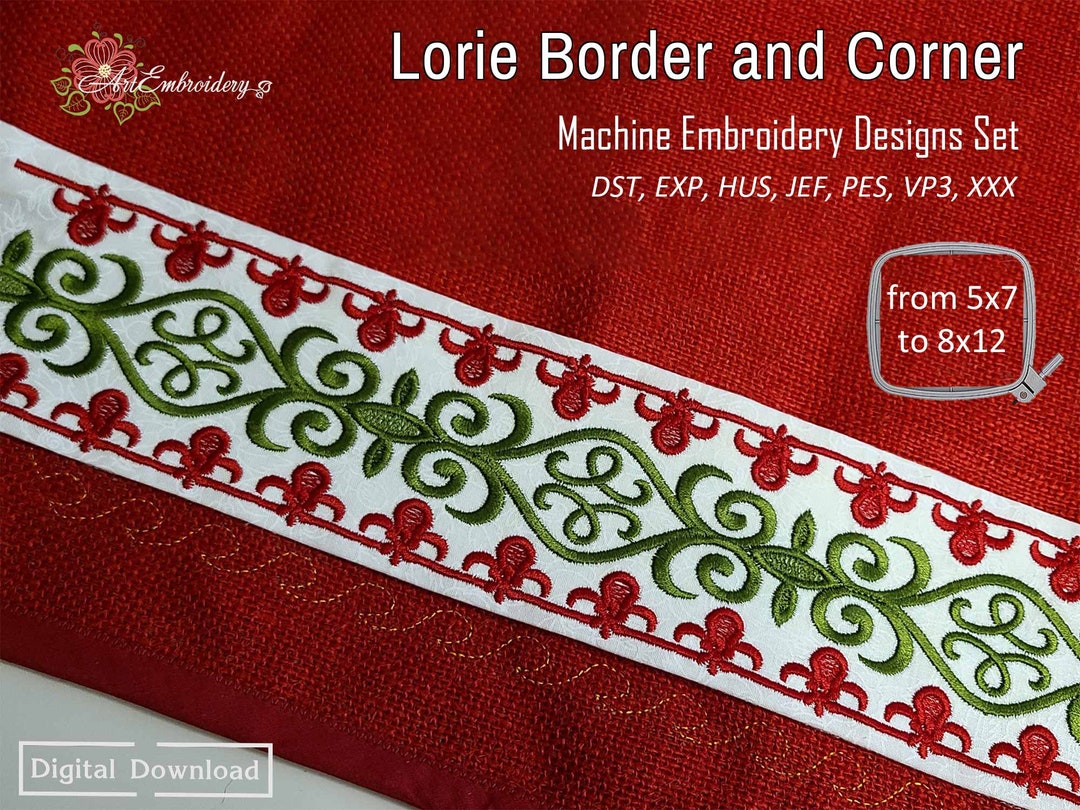 Lorie Border and Corner Machine Embroidery Design (5x7 to 8x14 ...
