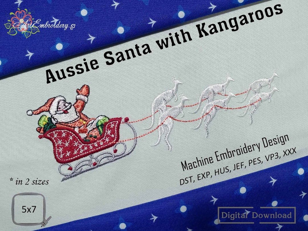 Aussie Santa With Kangaroos – Machine Embroidery Christmas Design in 2 ...
