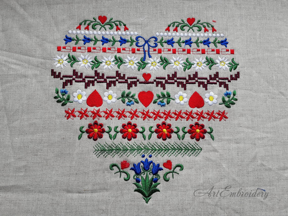 Austrian Floral Heart Machine Embroidery Design in Three - Etsy
