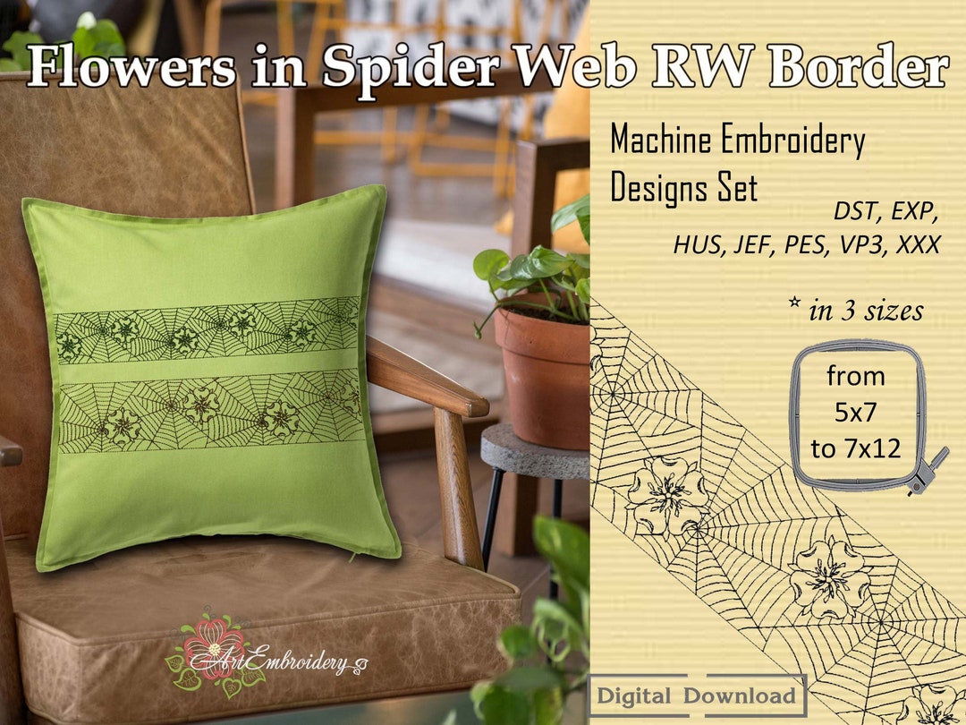 Flower Spider Web Embroidery Border: Renaissance Redwork Design ...