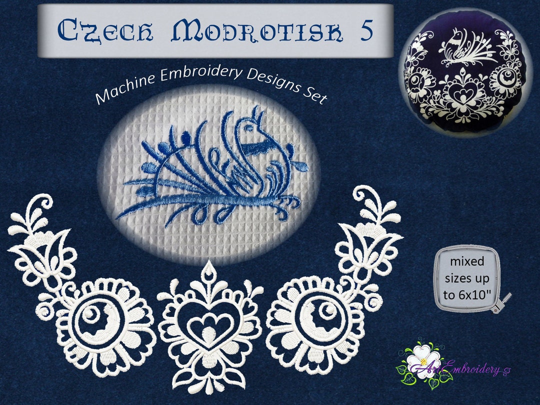 Czech Modrotisk Embroidery Designs: Folk Floral Motifs (6x10" Hoop) - Etsy