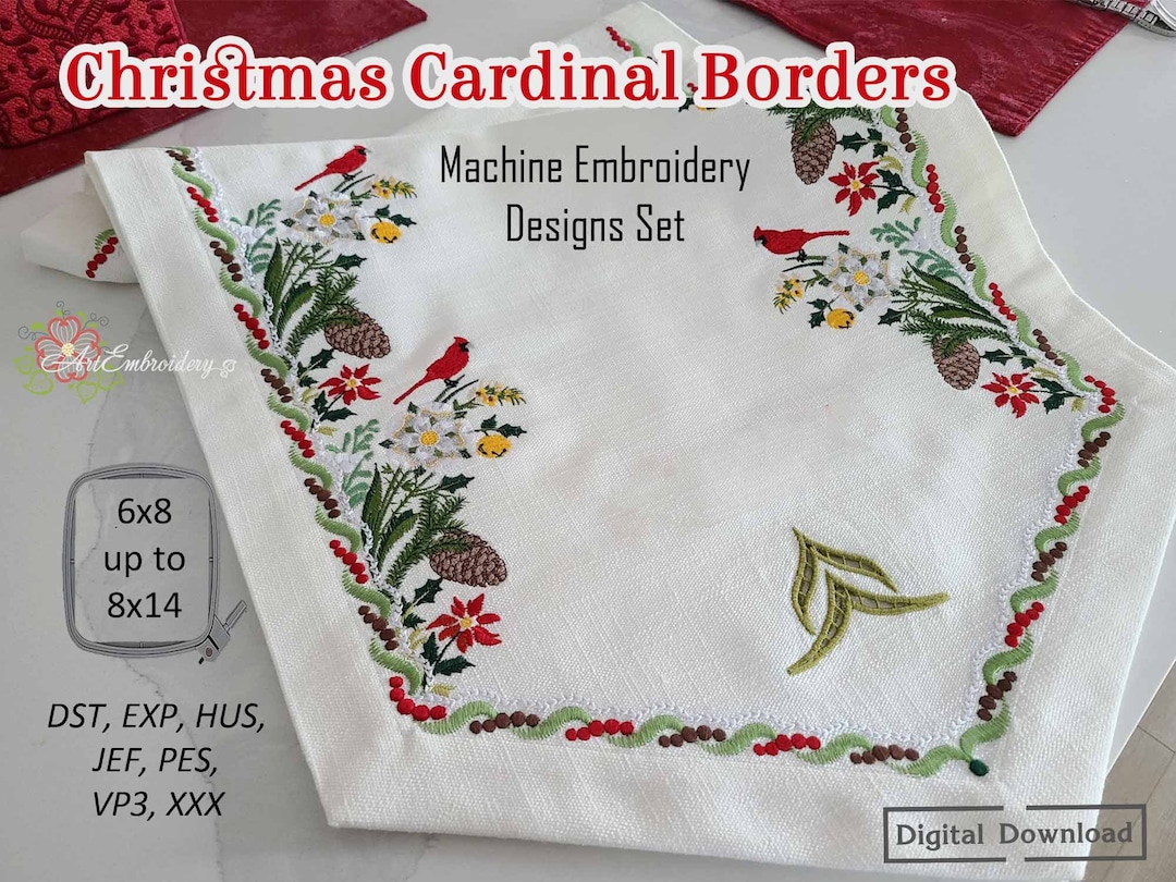 Christmas Cardinal Embroidery Border Designs: Festive Corners (6x8 to ...