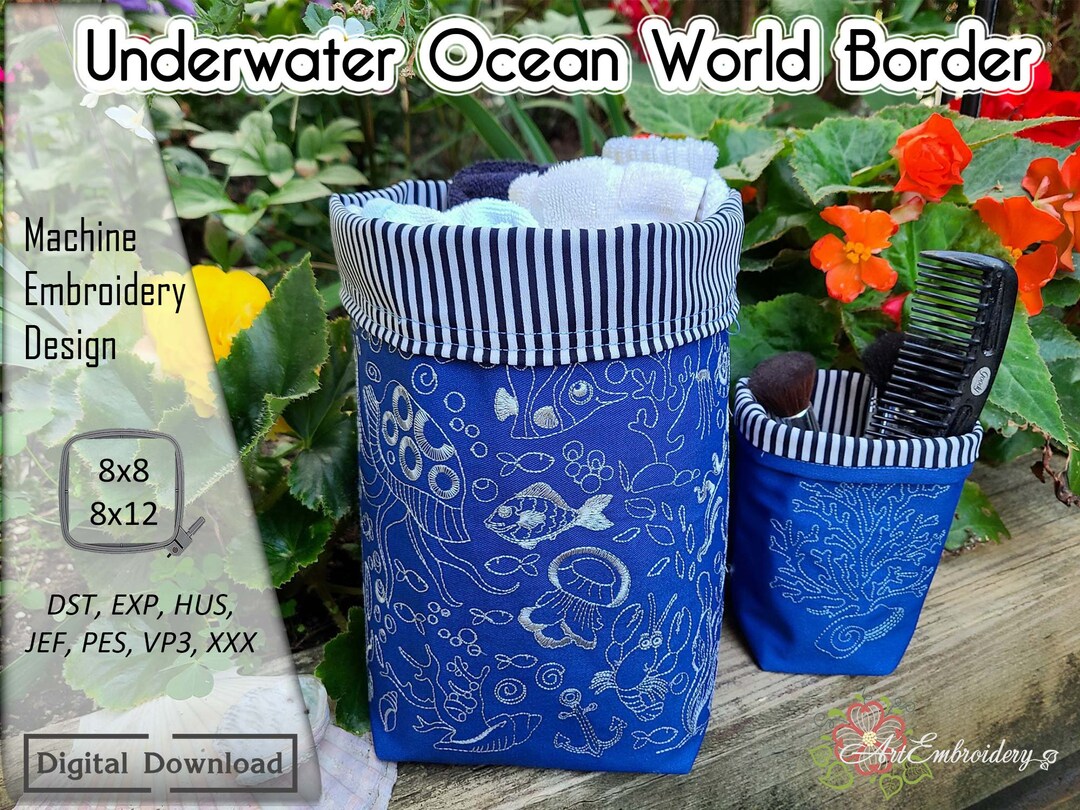 Underwater Ocean World Border – Machine Embroidery Design for Hoop 8x8 ...