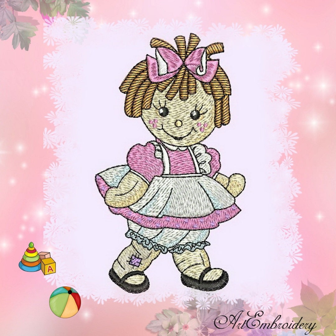 Vintage Doll Girl Machine Embroidery Design, Old Toy Series, 2 Sizes ...