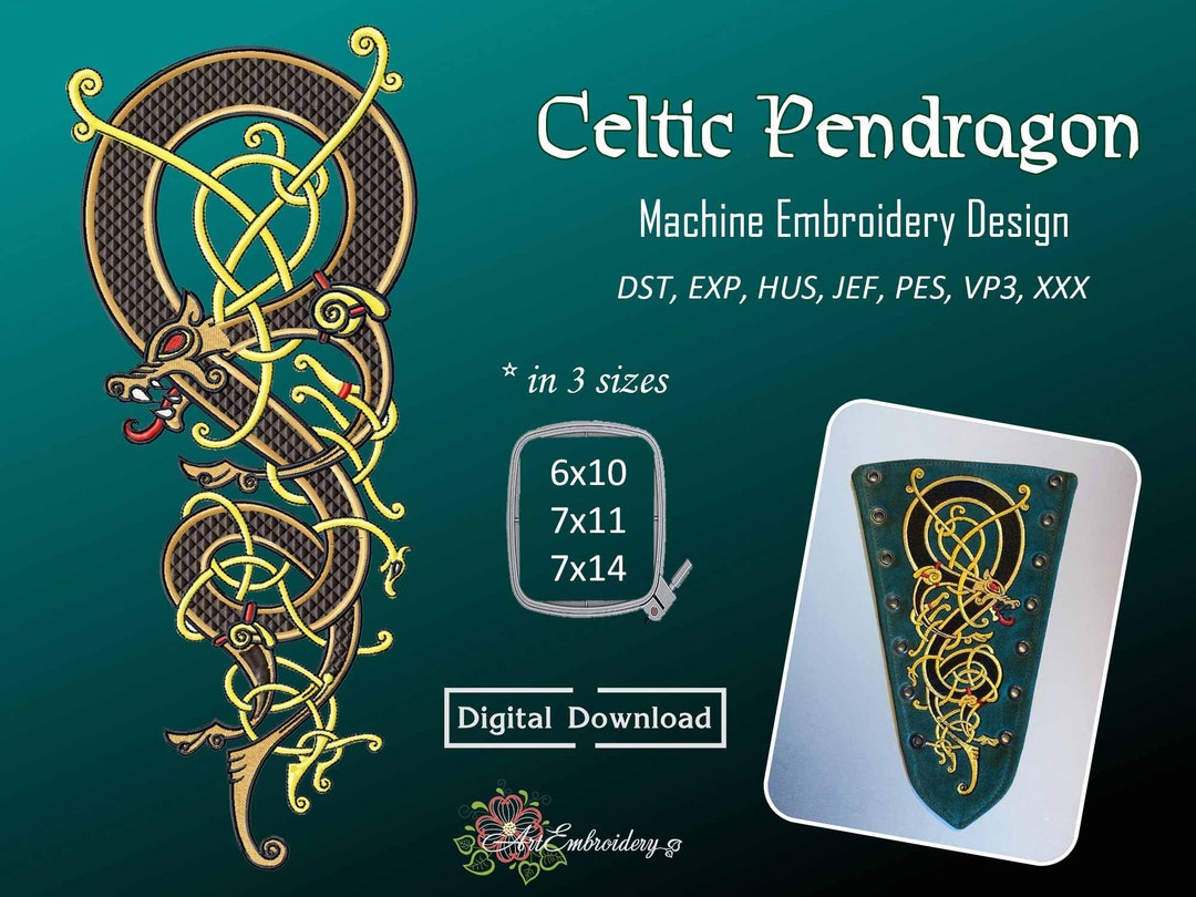 Celtic Pendragon Dragon Embroidery Design: Viking Mythology (6x10, 7x11 ...