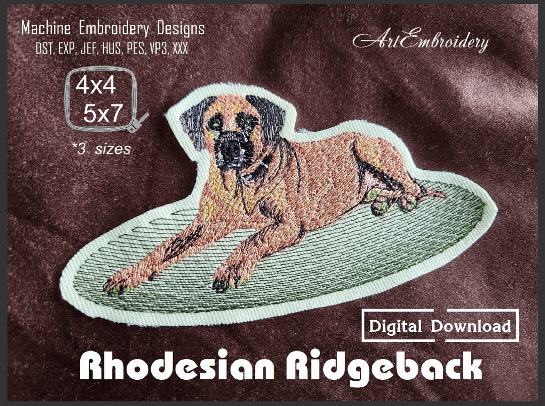Rhodesian Ridgeback Machine Embroidery Design: Naturalistic Dog ...
