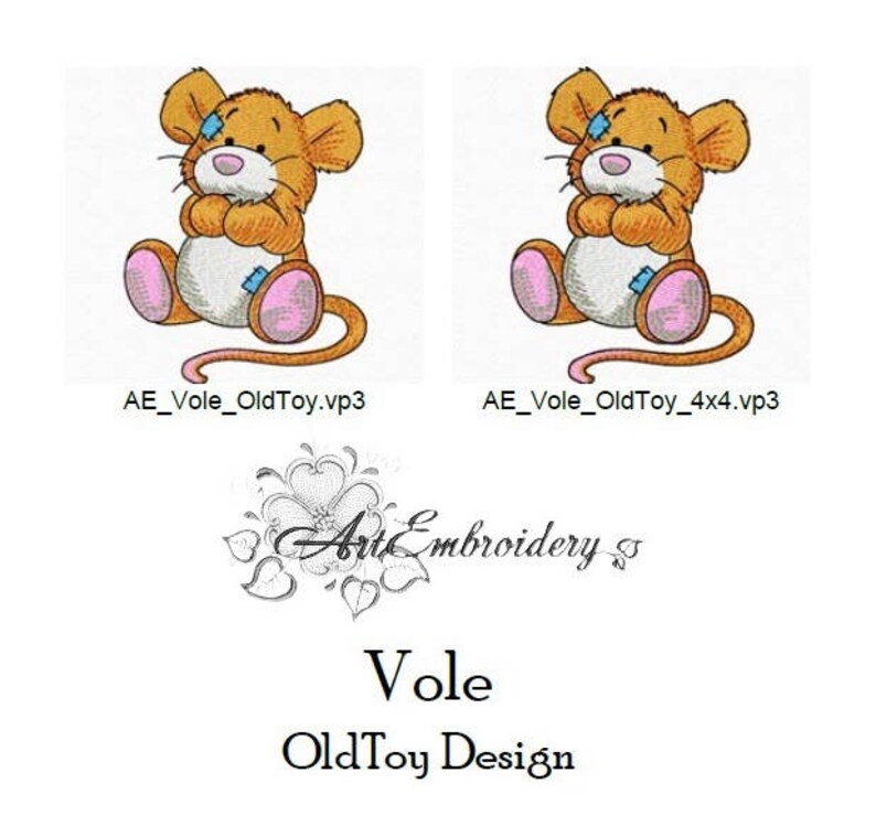 Vole Machine Embroidery Design: Old Toy Mouse for Babies (4x4 and 5x7 ...