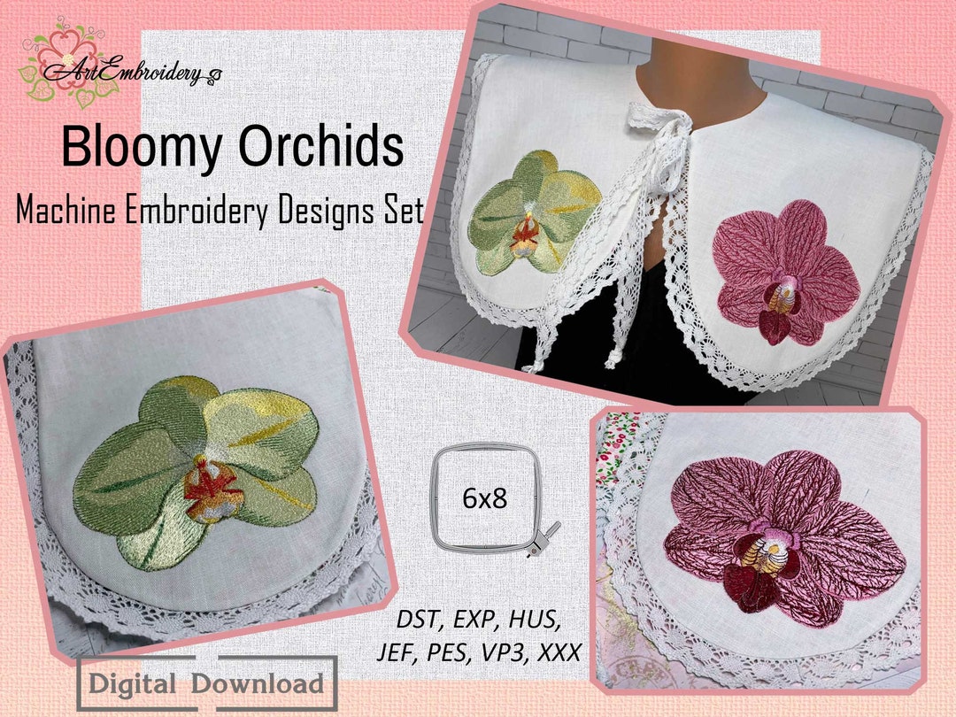 Bloomy Orchids Machine Embroidery Set of Two Botanical, Naturalistic ...
