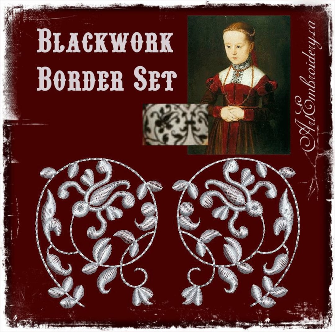 Blackwork Border Set - Historical Embroidery Designs Set - Etsy