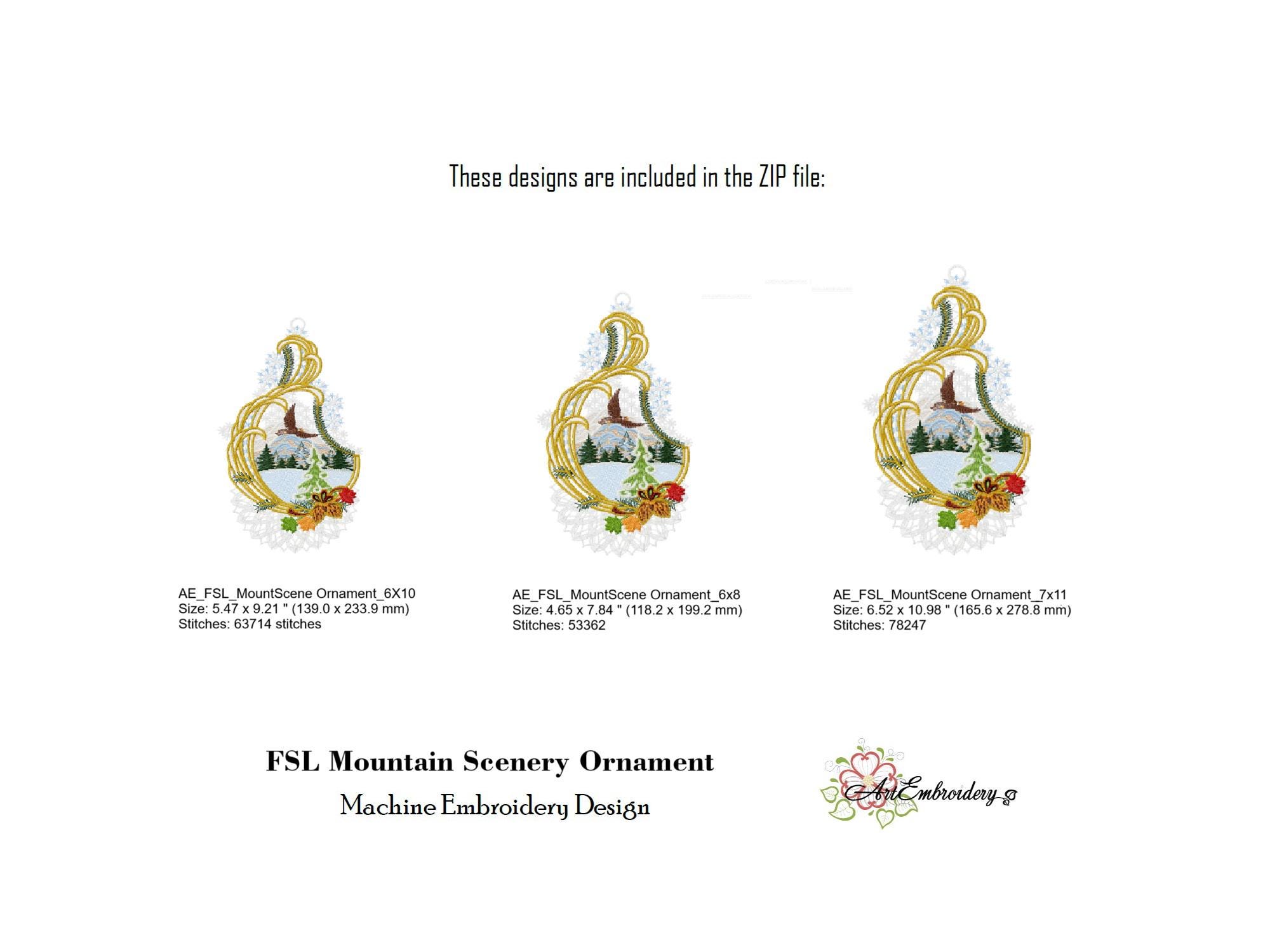 FSL Mountain Scenery Ornament: Machine Embroidery Lace Design (6x8 ...