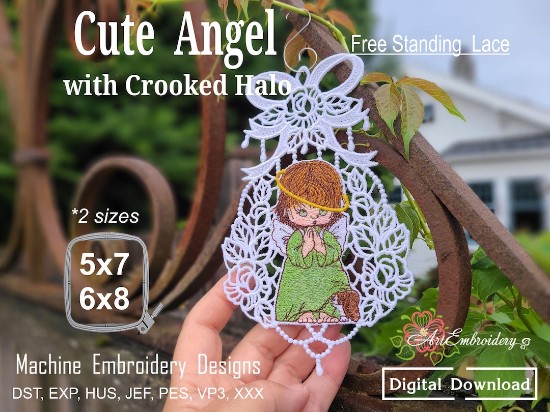 FSL Cute Crooked Halo Angel - ITH Machine Embroidery Design, Lace ...