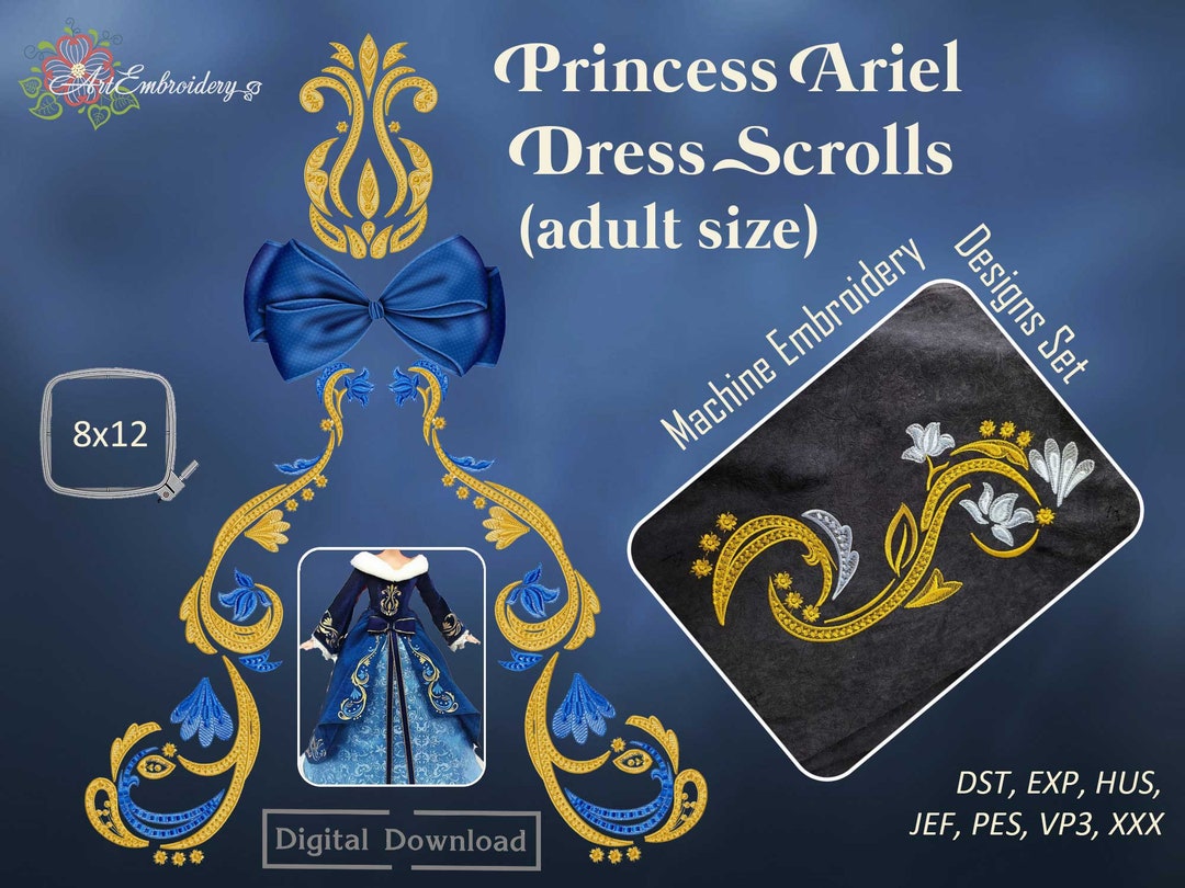 Princess Ariel Dress Scrolls (adult Size) – Machine Embroidery Cosplay ...