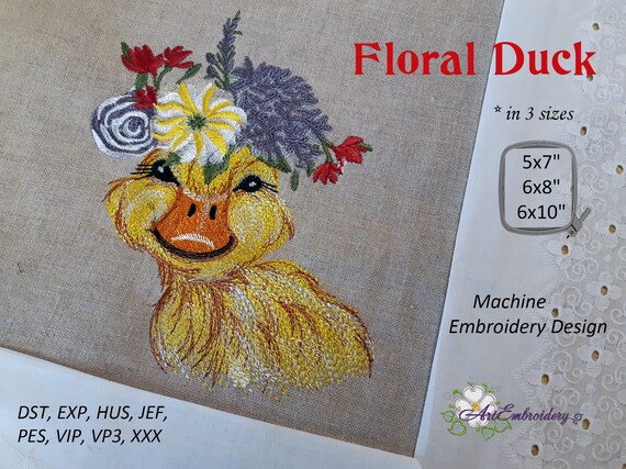 Floral Duck Machine Embroidery Design in Three Sizes for | Etsy