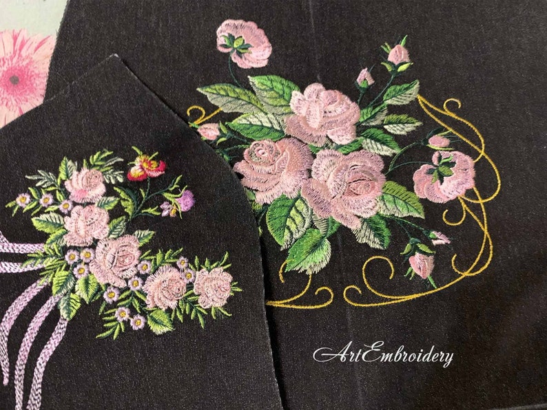 Marie Roses Bouquet Machine Embroidery Flowers Design in 4 - Etsy