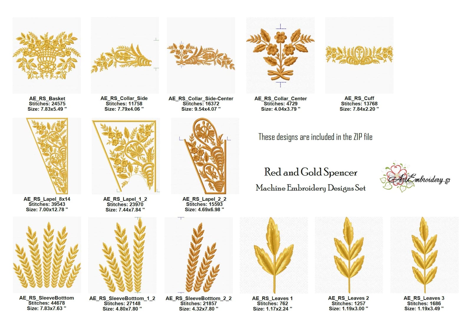 Red & Gold Spencer -machine Embroidery Designs for Regency Costume, 2 ...