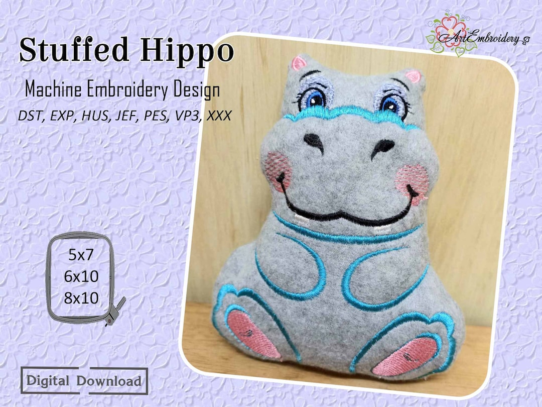 Stuffed Hippo - Machine Embroidery ITH Soft Toy Design (5x7, 6x10, 8x10 ...