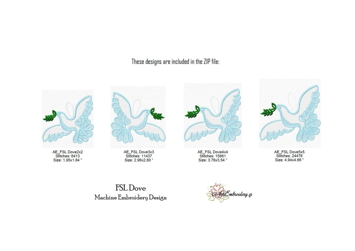 FSL Dove Machine Embroidery Design: Lace Ornament, Pendant (4x4", 5x5 ...