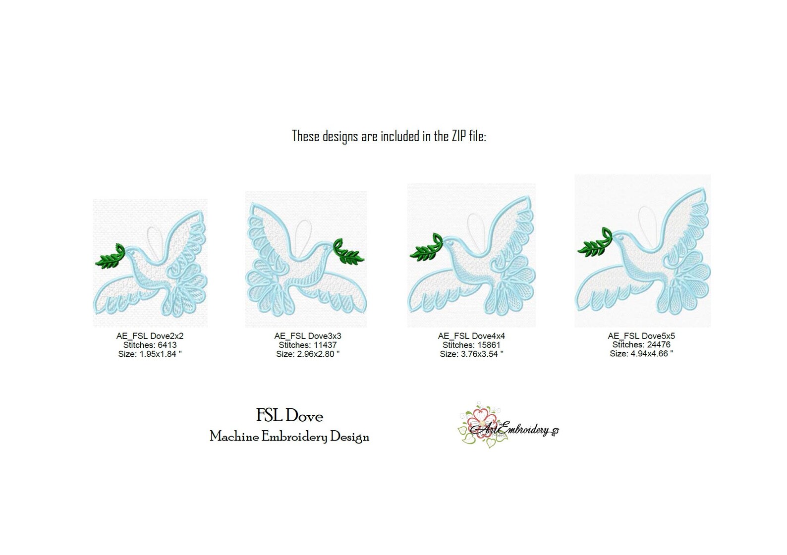 FSL Dove Machine Embroidery Design: Lace Ornament, Pendant (4x4", 5x5 ...