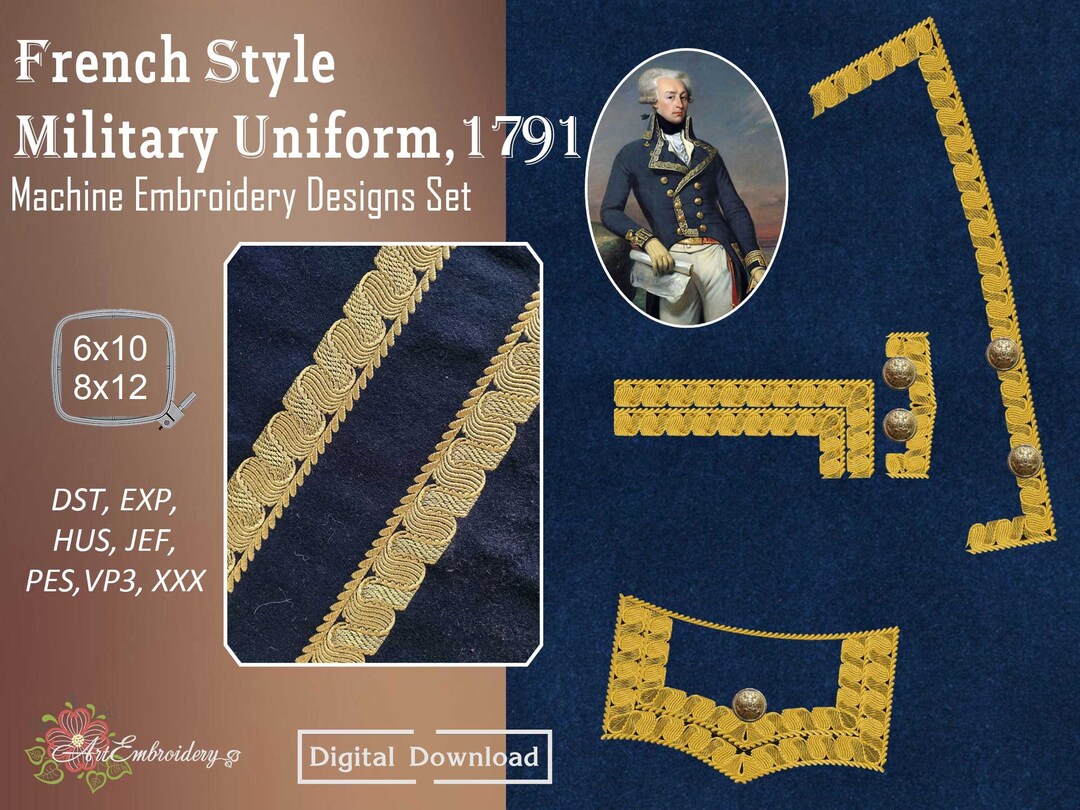 French Style Military Uniform, 1791 – Machine Historical Embroidery ...