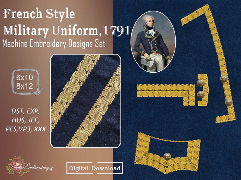 French Military Uniform - Machine Embroidery Designs: Historical 1791 ...