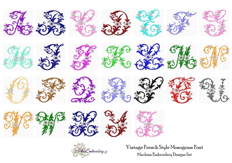 Vintage French Style Monogram Font Machine Embroidery - Etsy