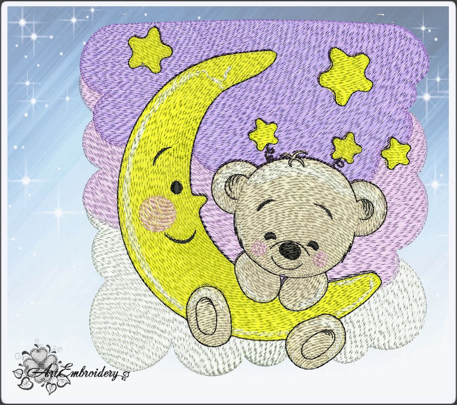 Moon Teddy Machine Embroidery Design of a Series old | Etsy