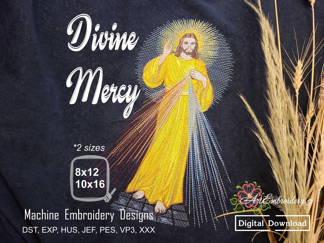 Divine Mercy Embroidery Design: Christian Jesus, 8x12 & 10x16 (digital ...