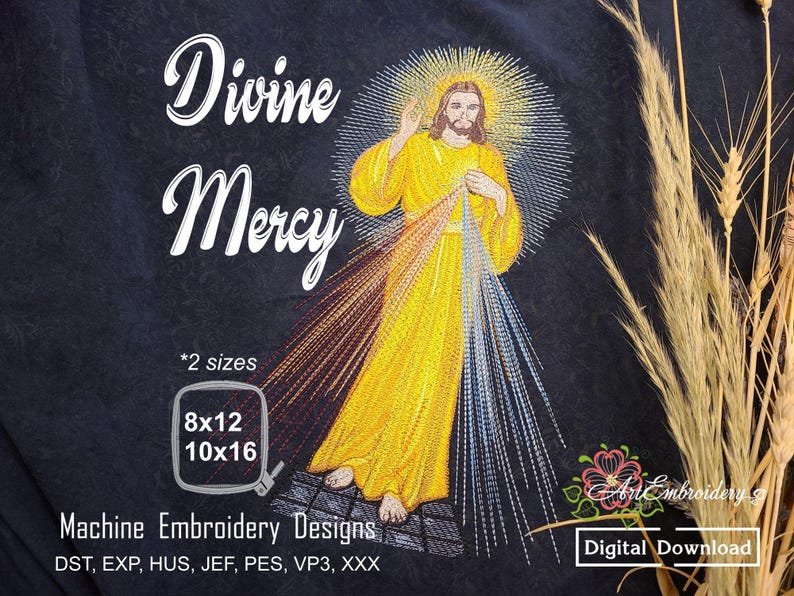 Divine Mercy Embroidery Design: Christian Jesus, 8x12 & 10x16 (digital ...