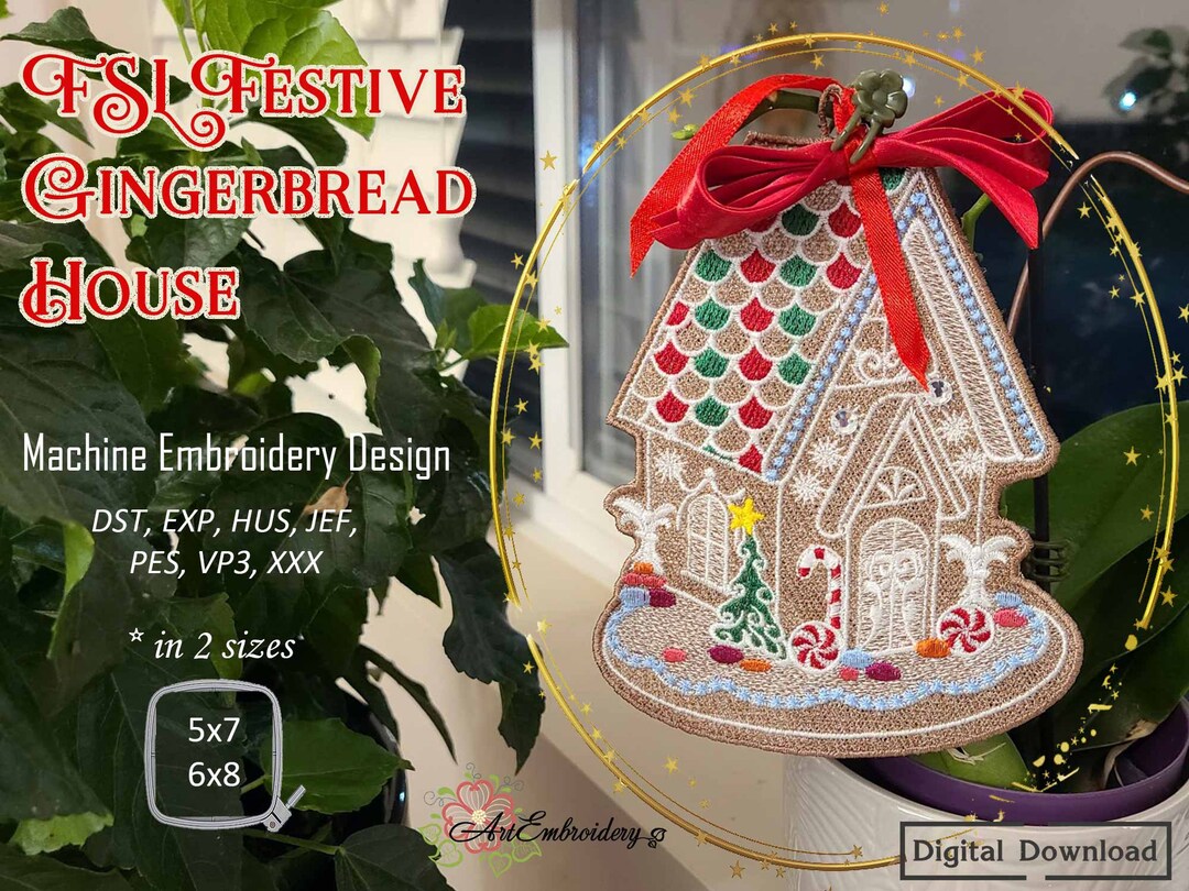 FSL Gingerbread House: Festive Lace Embroidery Design (5x7, 6x8 Hoops ...