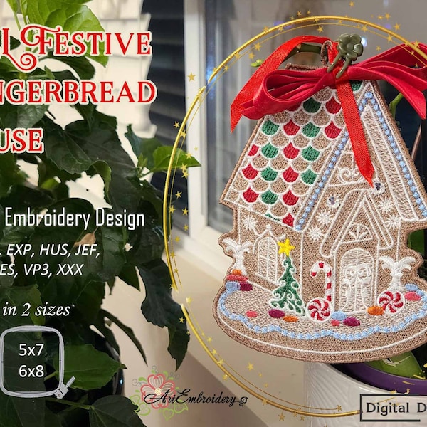 Gingerbread House Embroidery Design - Etsy