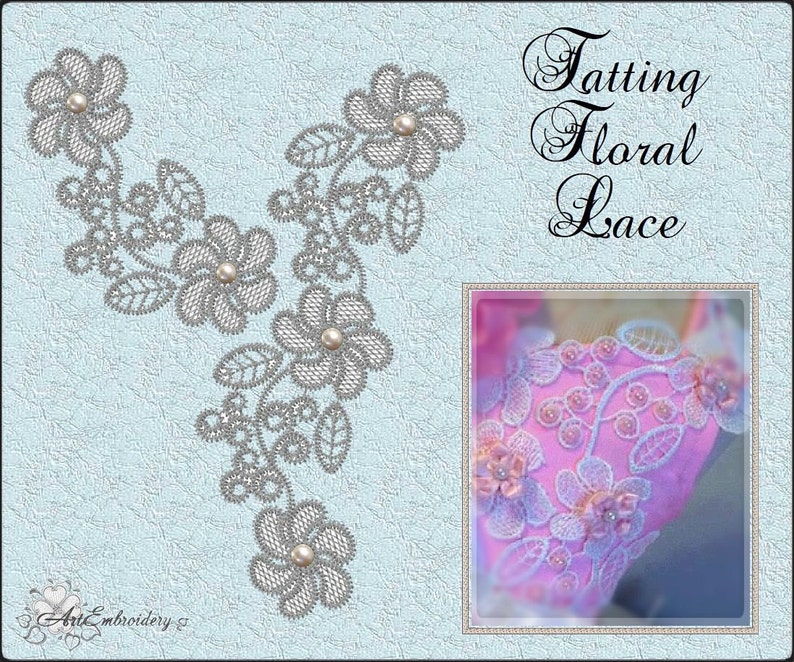Tatting Floral Lace FSL Embroidery Designs: 4x4, 5x7 Hoops (digital ...