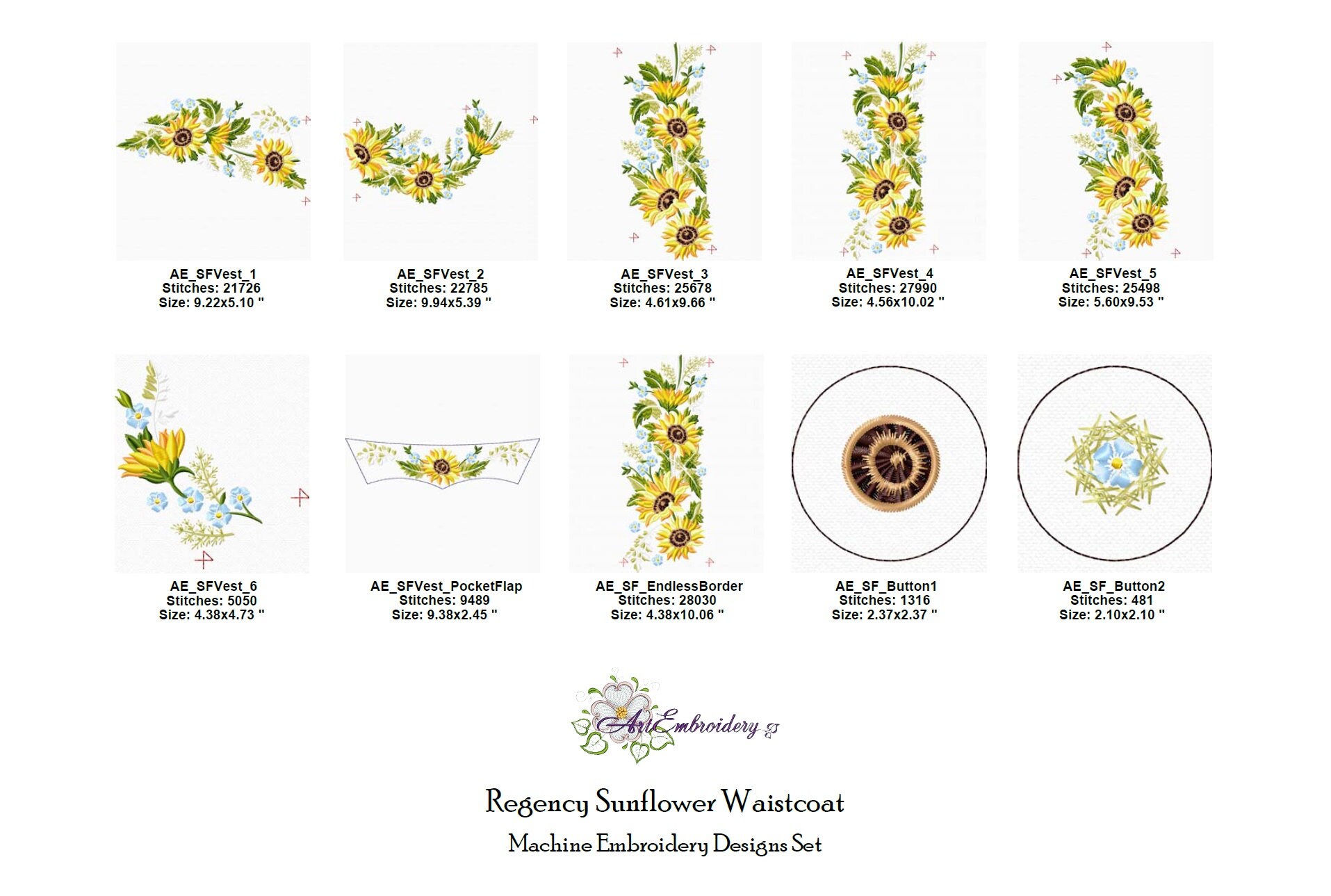 Regency Sunflower Waistcoat Machine Embroidery Designs Set | Etsy